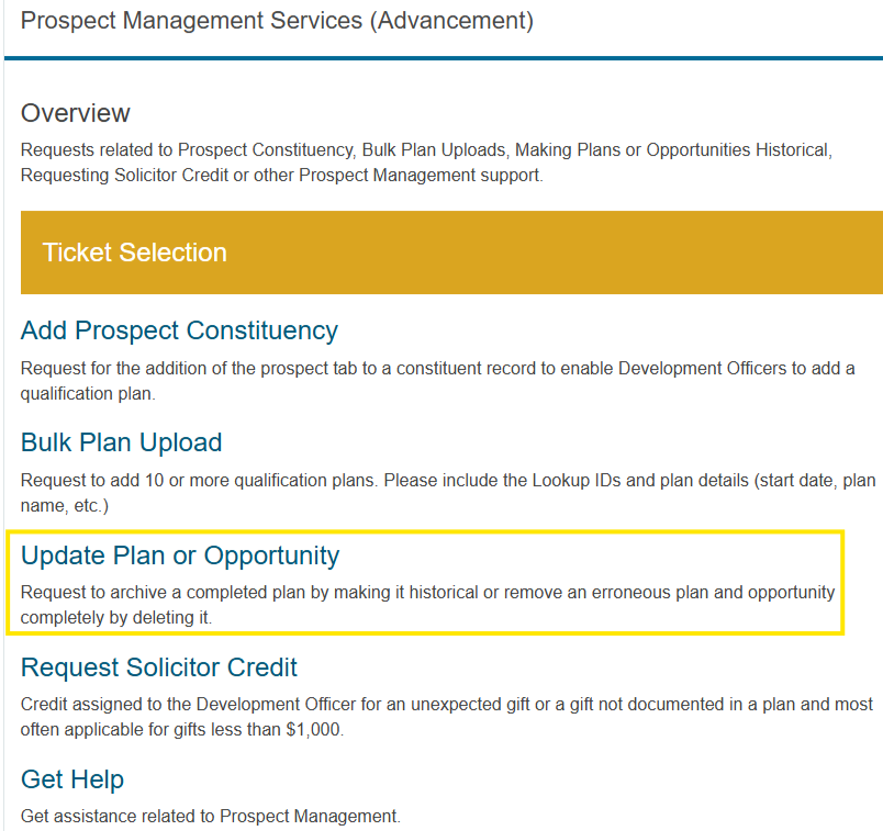 Advancement Knowledge Base - Update a Plan or Opportunity - Advancement